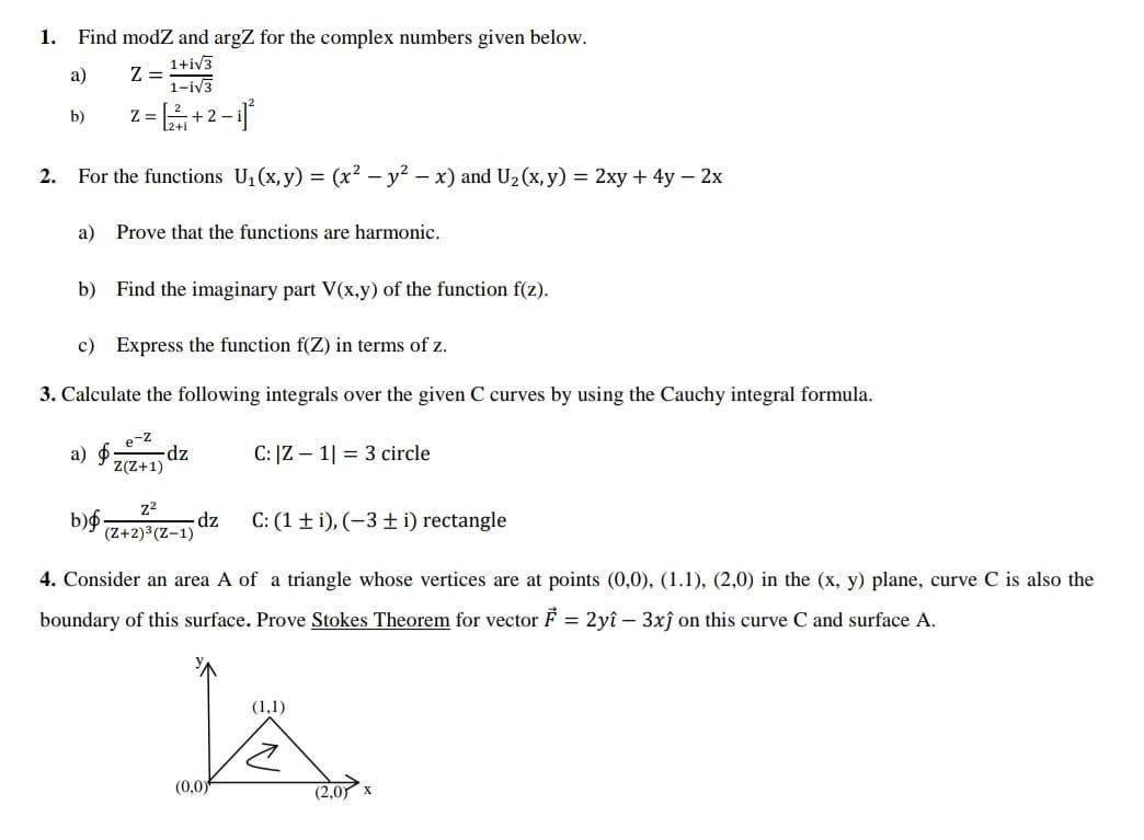 Solved 1. Find mod Z and argZ for the complex numbers given | Chegg.com