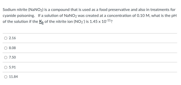 Solved Sodium nitrite (NaNO2) is a compound that is used as | Chegg.com