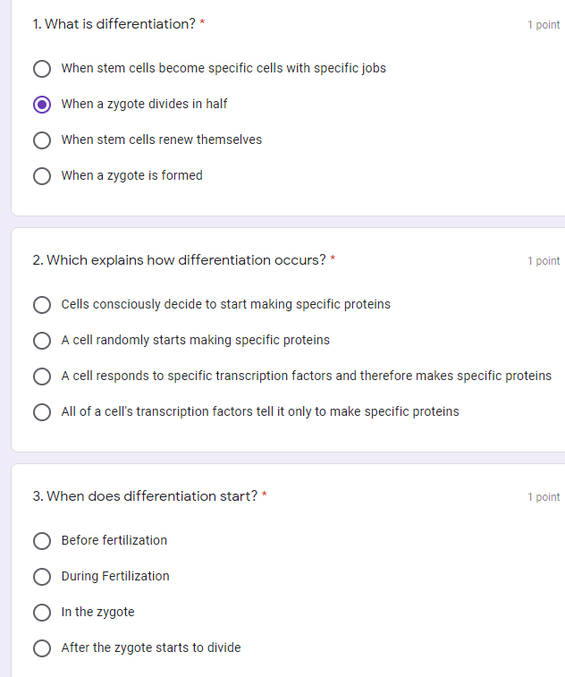 Solved 1. What is differentiation? * 1 point When stem cells | Chegg.com