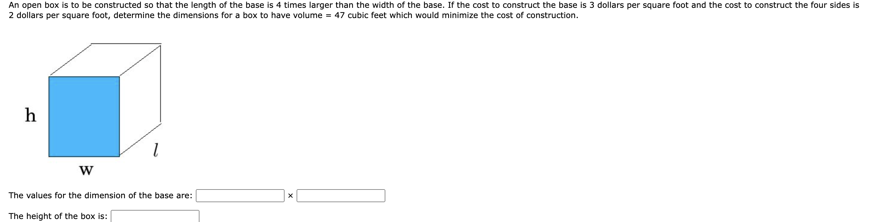 Solved 2 dollars per square foot, determine the dimensions | Chegg.com