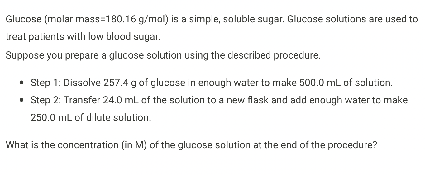 Solved Glucose (molar mass=180.16 g/mol) is a simple, | Chegg.com