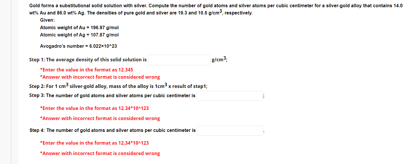 Solved Gold forms a substitutional solid solution with | Chegg.com