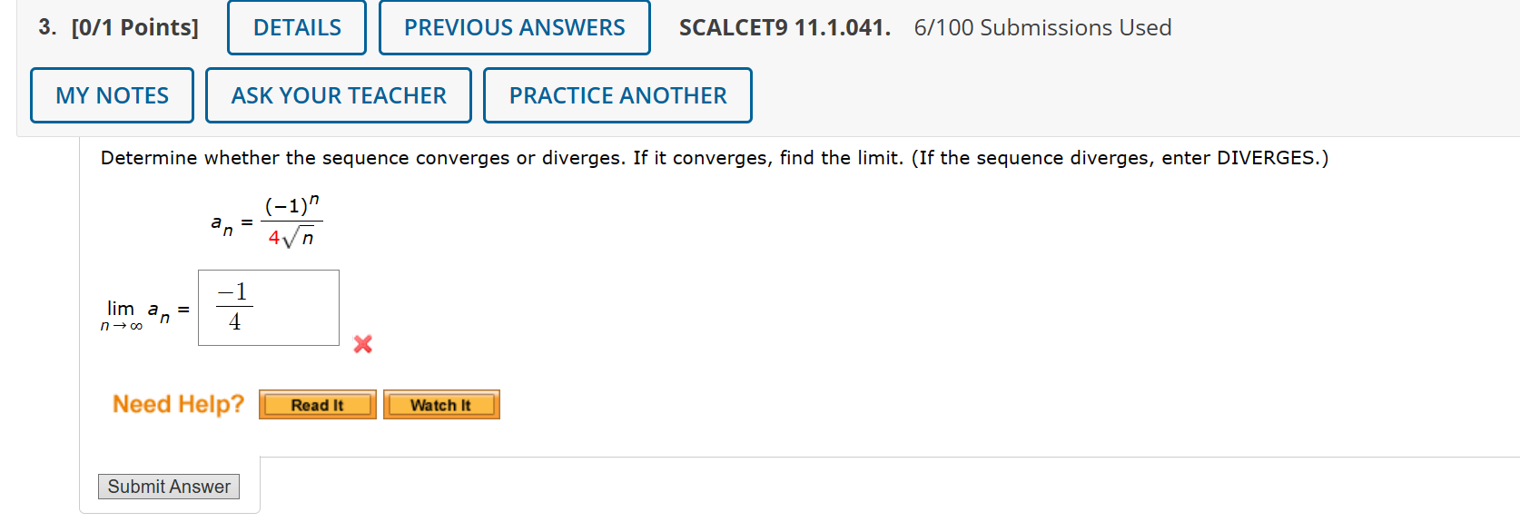 Solved an=4n(−1)n | Chegg.com