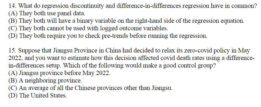 Solved 14. What do regression discontinuity and | Chegg.com