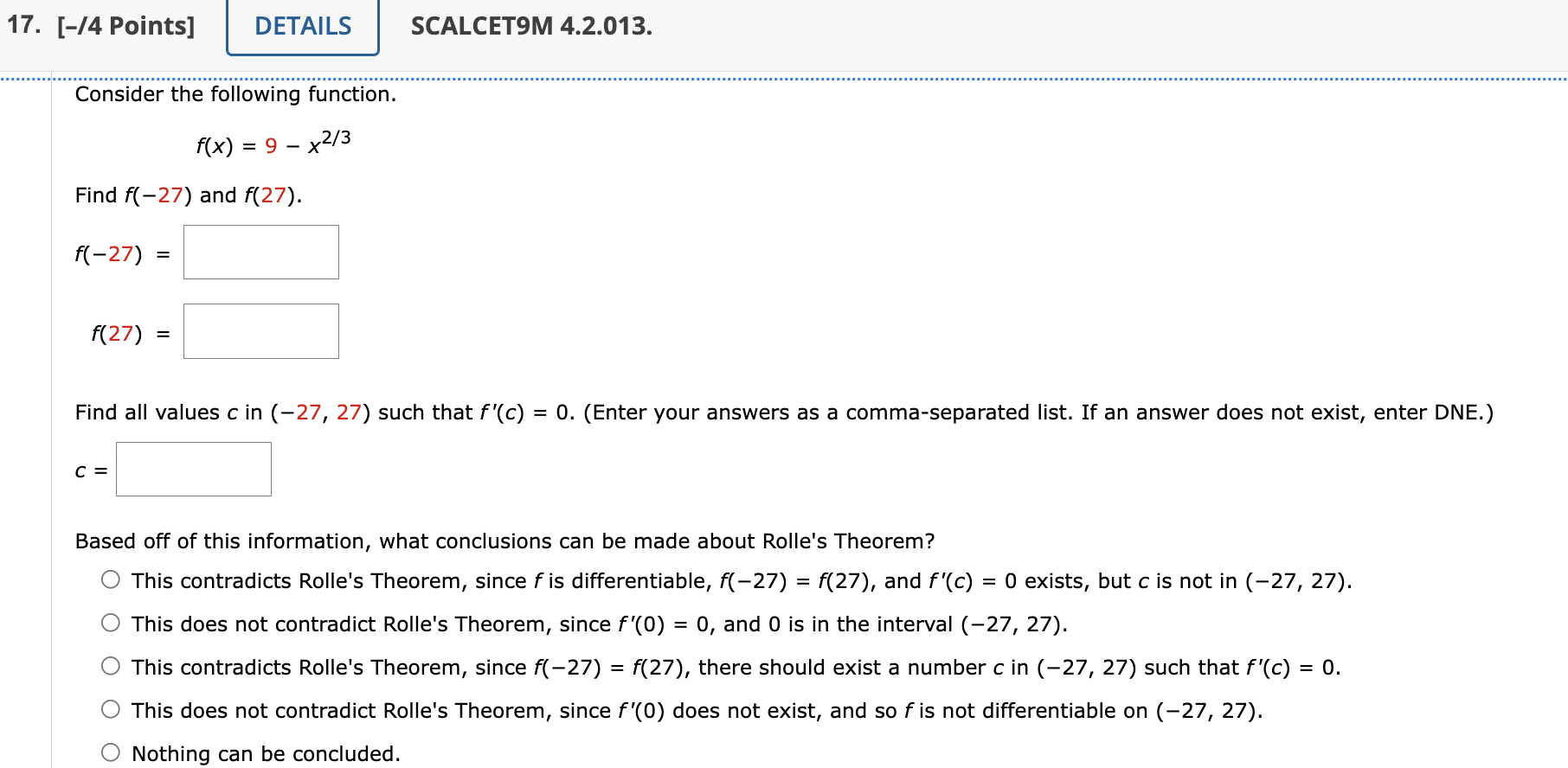 Solved Consider the following function. f(x)=9−x2/3 Find | Chegg.com