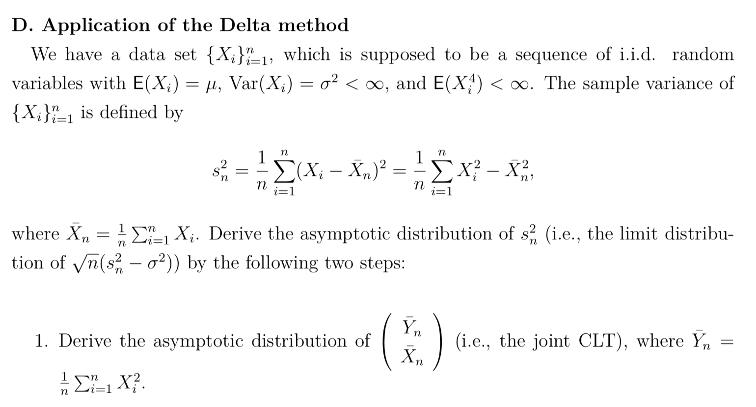 Solved D. Application of the Delta method We have a data set | Chegg.com