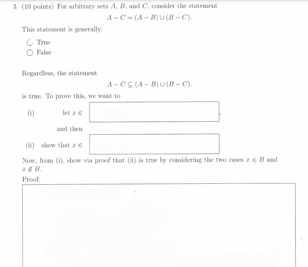(10 points) For arbitrary sets A,B, and C, consider | Chegg.com