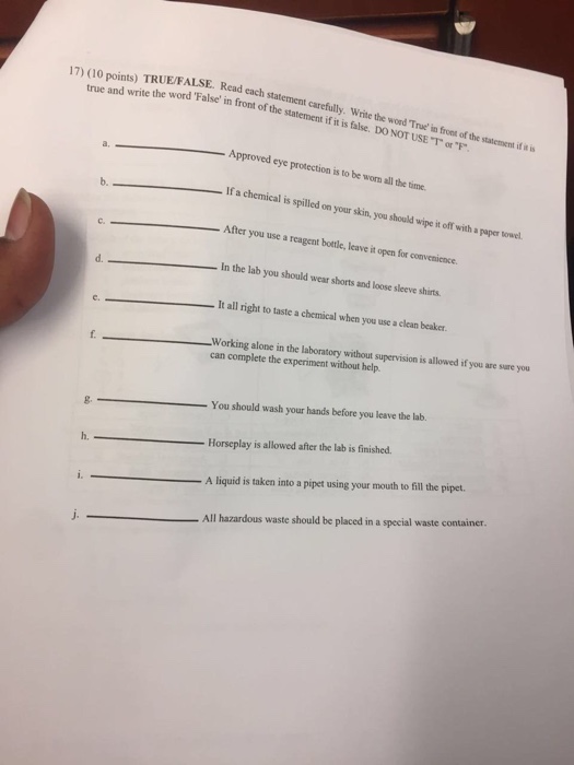 Solved Read each statement carefully. Write the word True in | Chegg.com