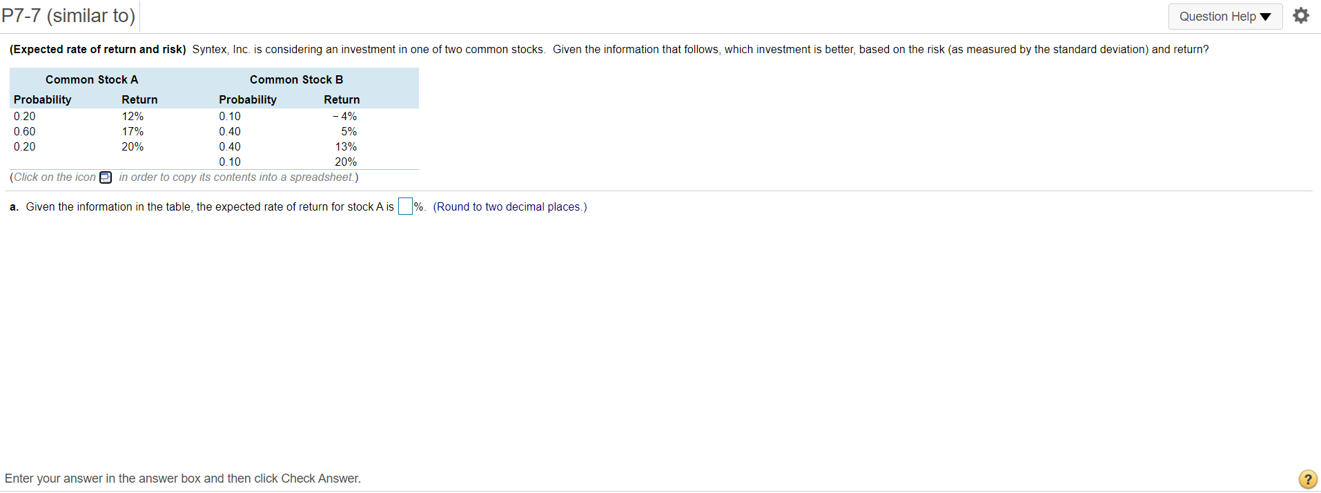 Solved P7-7 (similar to) Question Help (Expected rate of | Chegg.com