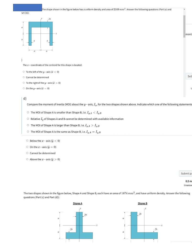 Solved The shape shown in the figure below has a uniform | Chegg.com