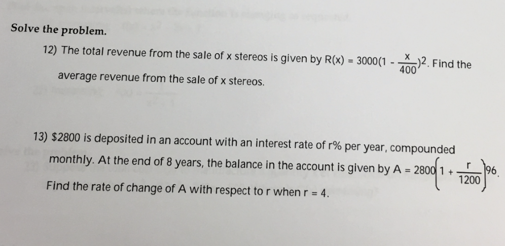 Solved Solve the problem. 12) The total revenue from the | Chegg.com