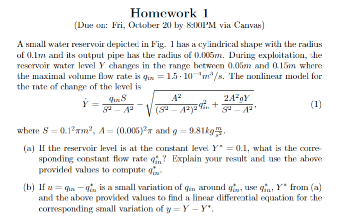 A small water reservoir depicted in Fig. 1 has a | Chegg.com