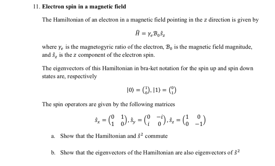 Solved Electron spin in a magnetic field The Hamiltonian of | Chegg.com
