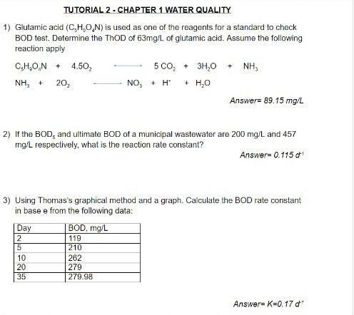 Solved TUTORIAL 2 - CHAPTER 1 WATER QUALITY 1) Glutamic acid | Chegg.com