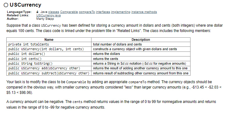 Solved Uscurrency Language Type Java Classes Comparable