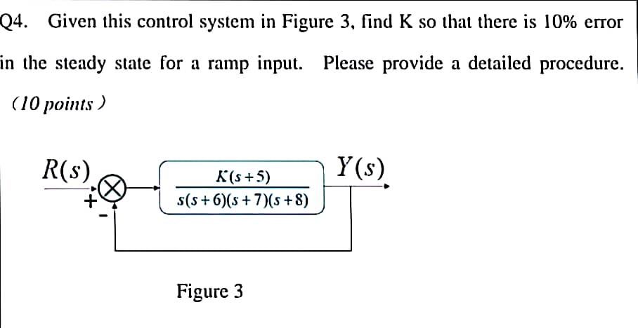 Solved Q4. Given this control system in Figure 3 , find K so | Chegg.com