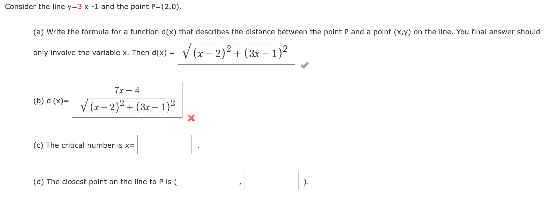 Solved Consider the line y=3x−1 and the point P=(2,0). (a) | Chegg.com