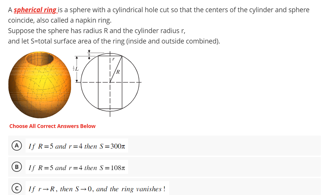Solved A spherical ring_is a sphere with a cylindrical hole | Chegg.com