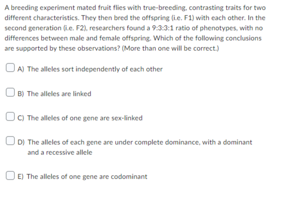 Solved A breeding experiment mated fruit flies with | Chegg.com