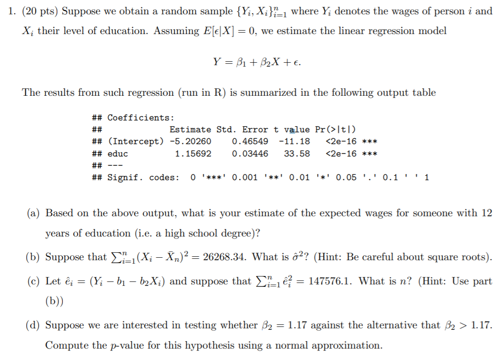 Solved (a) Based on the above output, what is your estimate | Chegg.com