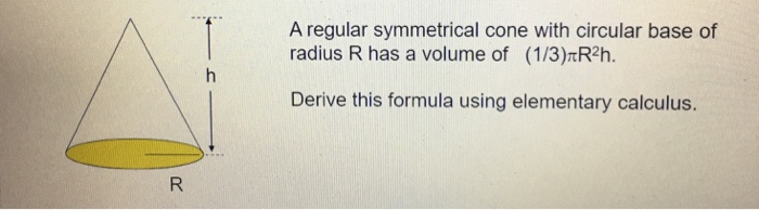 Solved A regular symmetrical cone with circular base of | Chegg.com