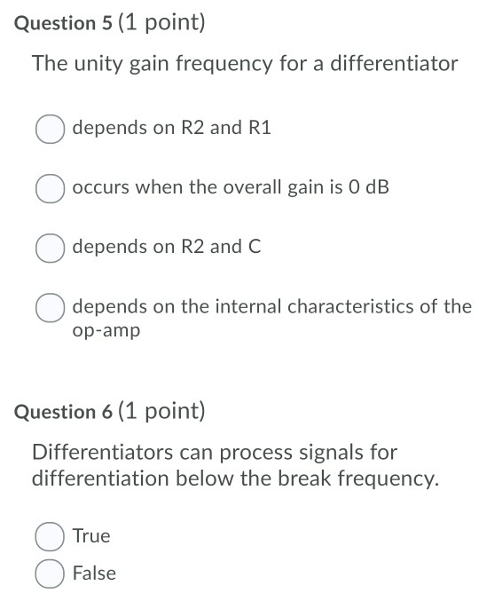 Solved Question 5 (1 point) The unity gain frequency for a | Chegg.com