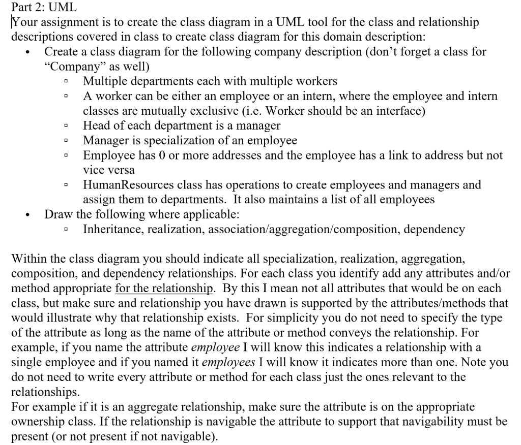  Part 2 UML Your Assignment Is To Create The Class Diagram In A UML 