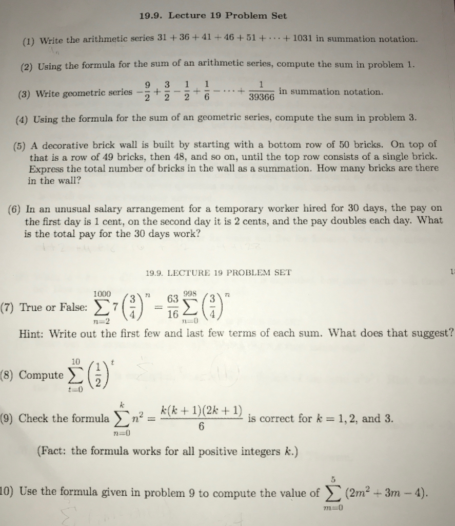 Solved 19.9. Lecture 19 Problem Set (1) Write the arithmetic | Chegg.com