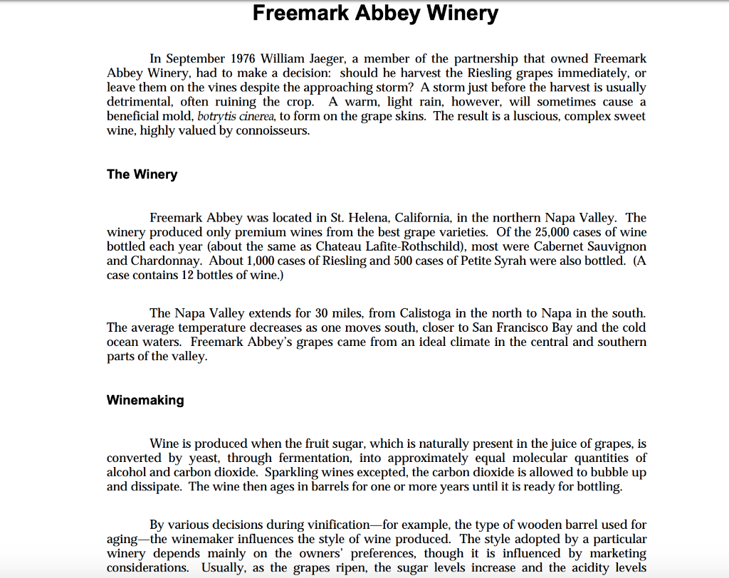 Freemark Abbey Winery In September 1976 William | Chegg.com