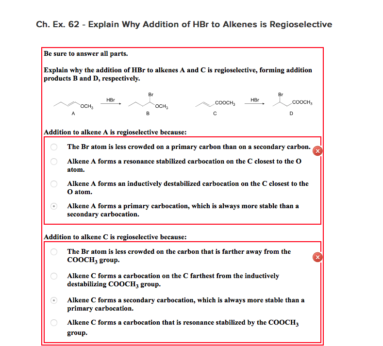 Solved Ch. Ex. 62 - Explain Why Addition of HBr to Alkenes | Chegg.com