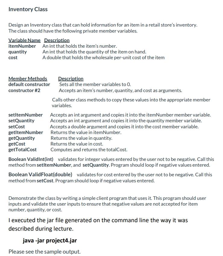 Solved Inventory Class Design an Inventory class that can | Chegg.com