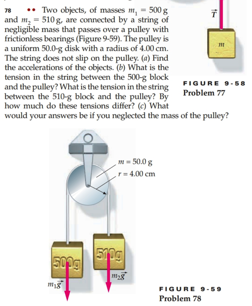 Solved 78 Two objects, of masses m,-500g and m2 510g, are | Chegg.com