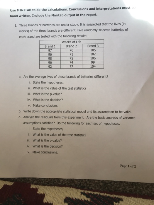 Solved Use MINITAB to do the calculations. Conclusions and | Chegg.com