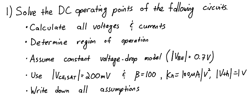 Solved • Calculate . 1) Solve the DC operating points of the | Chegg.com