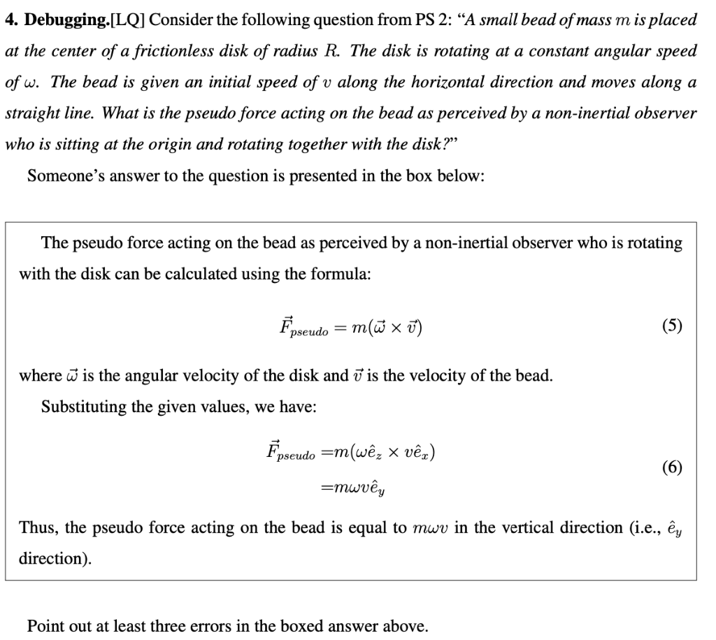 Solved 4. Debugging.[LQ] Consider the following question | Chegg.com
