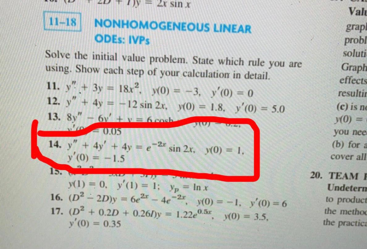 Solved 2.x sin Vall NONHOMOGENEOUS LINEAR ODEs: IVPs Solve | Chegg.com