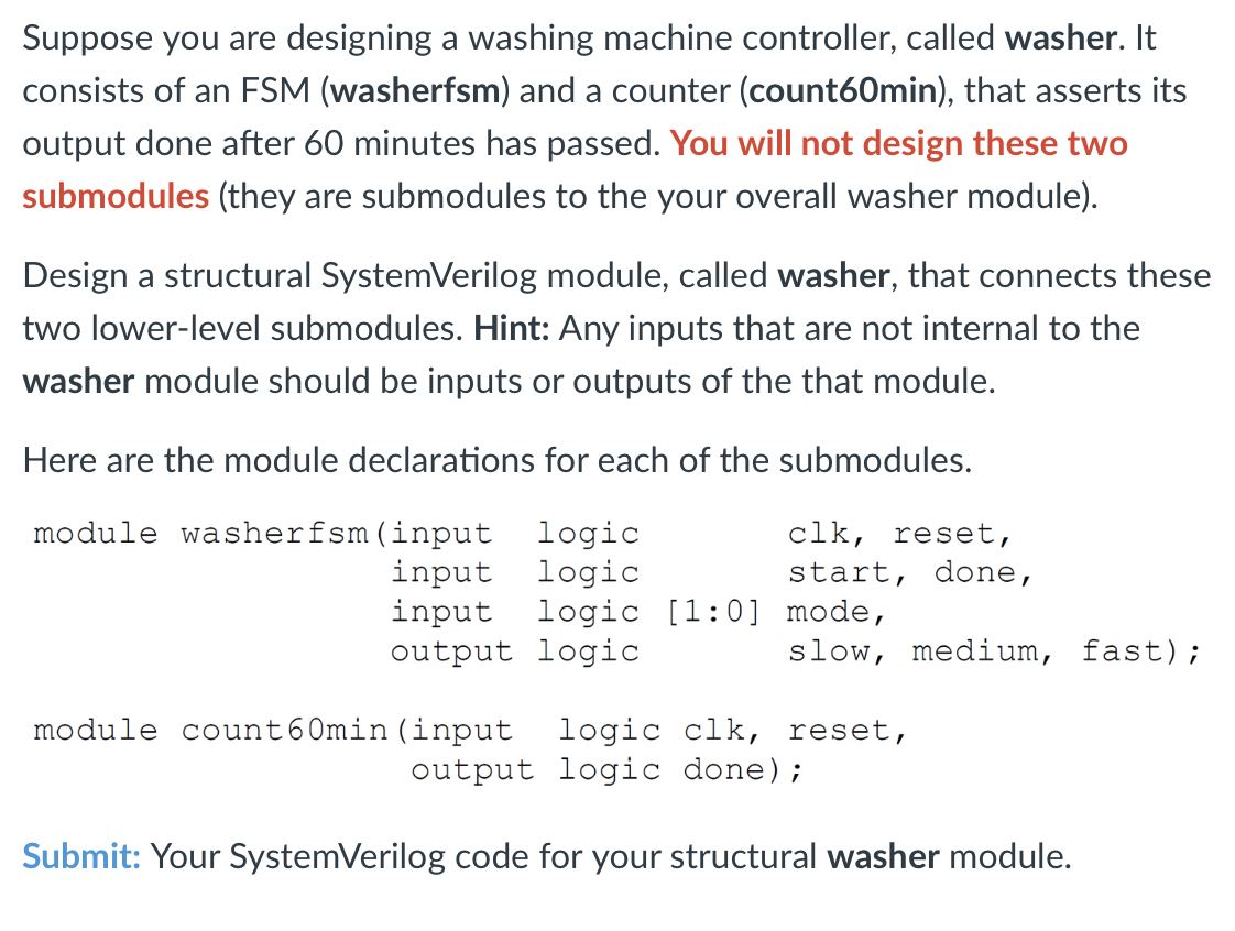 Solved Suppose you are designing a washing machine | Chegg.com