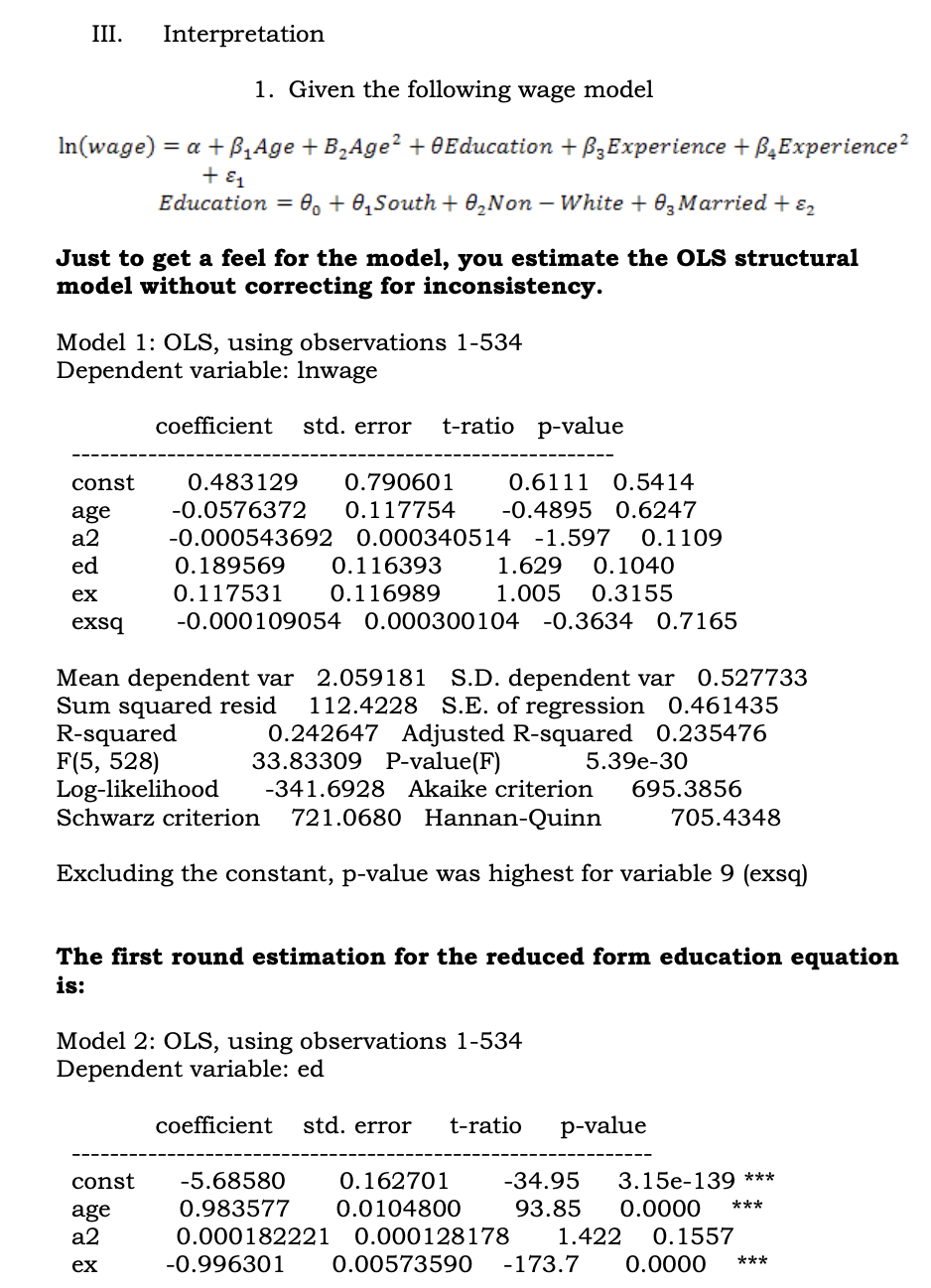 Solved A. ﻿Using the exclusion criterion, is the model | Chegg.com