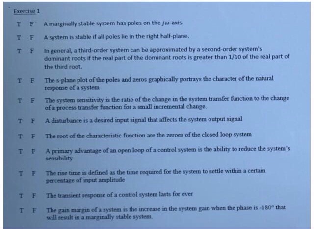 Solved Exercise 1 TF A marginally stable system has poles on | Chegg.com