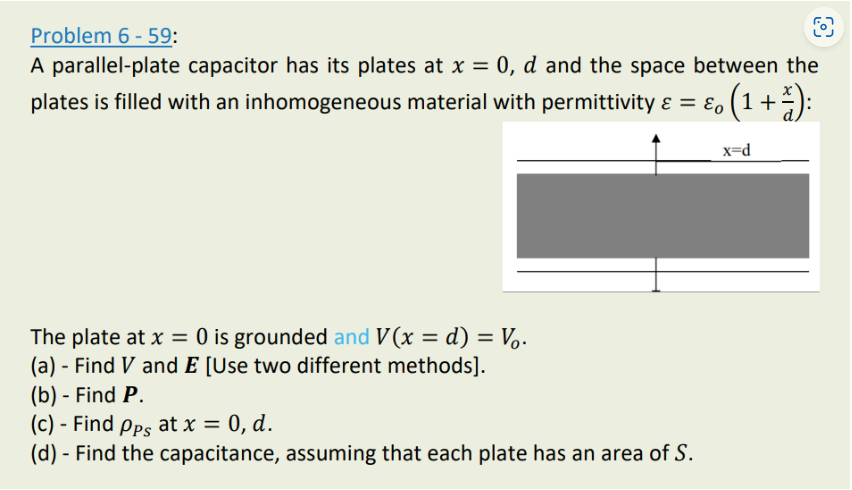 Solved Problem 6-59: A parallel-plate capacitor has its | Chegg.com
