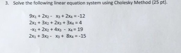 Solved Solve the following linear equation system using | Chegg.com