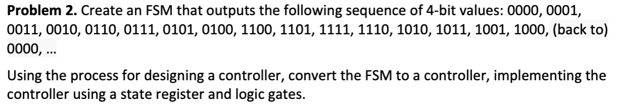 Solved Problem 2. Create an FSM that outputs the following | Chegg.com