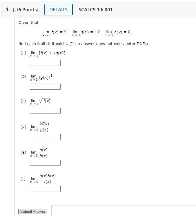 Solved 1. [-76 Points] DETAILS SCALC9 1.6.001. Given that | Chegg.com