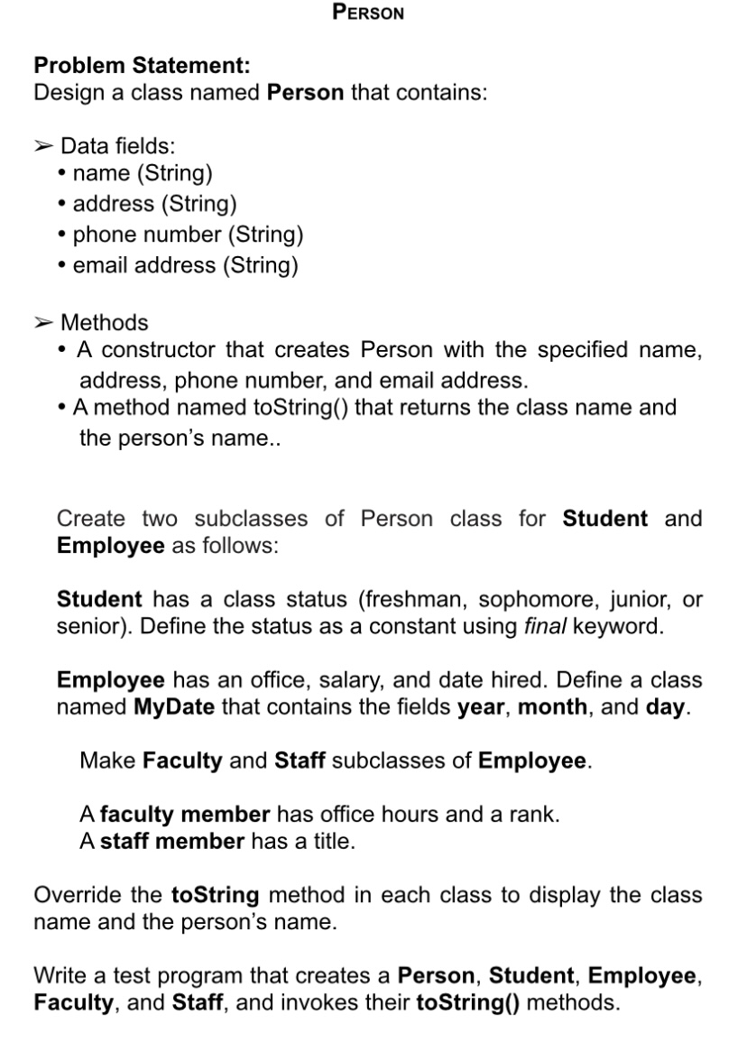 Solved Person Problem Statement Design A Class Named Person