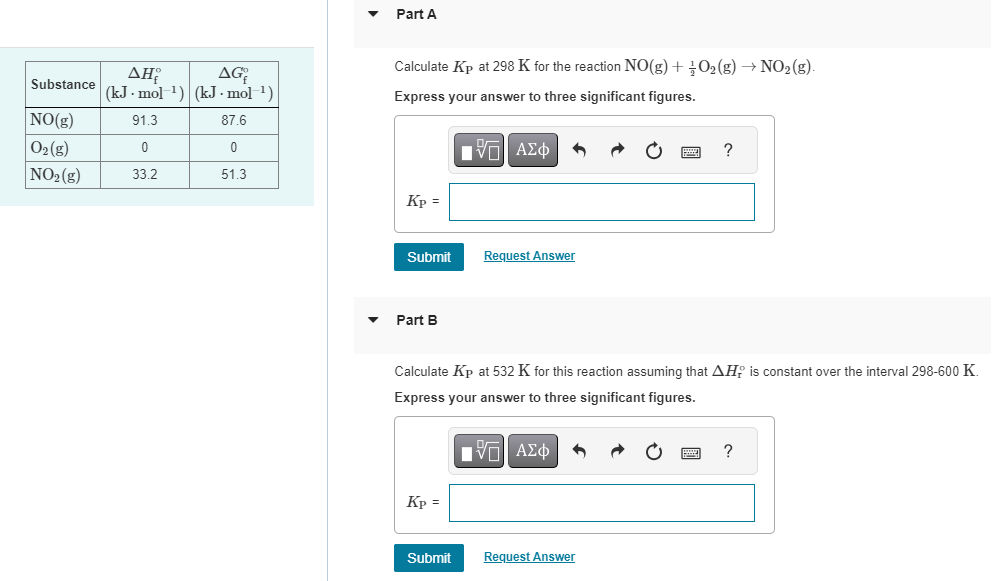 Solved Calculate KP at 298 K for the reaction NO(g)+21O2( | Chegg.com