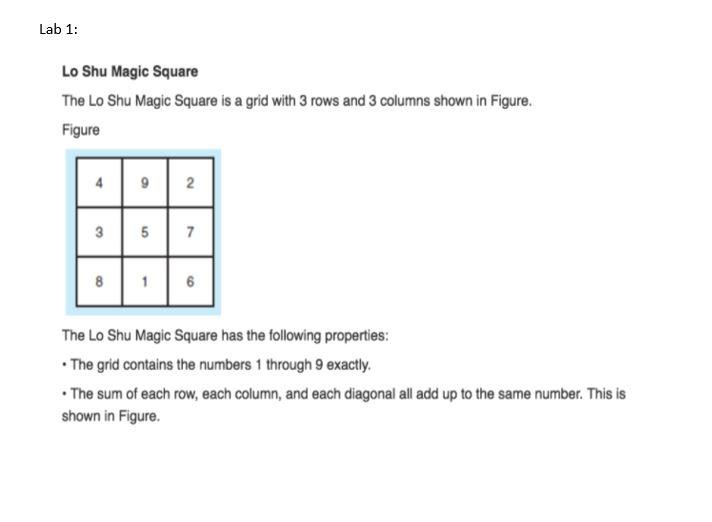 Solved Lab 1: Lo Shu Magic Square The Lo Shu Magic Square is | Chegg.com