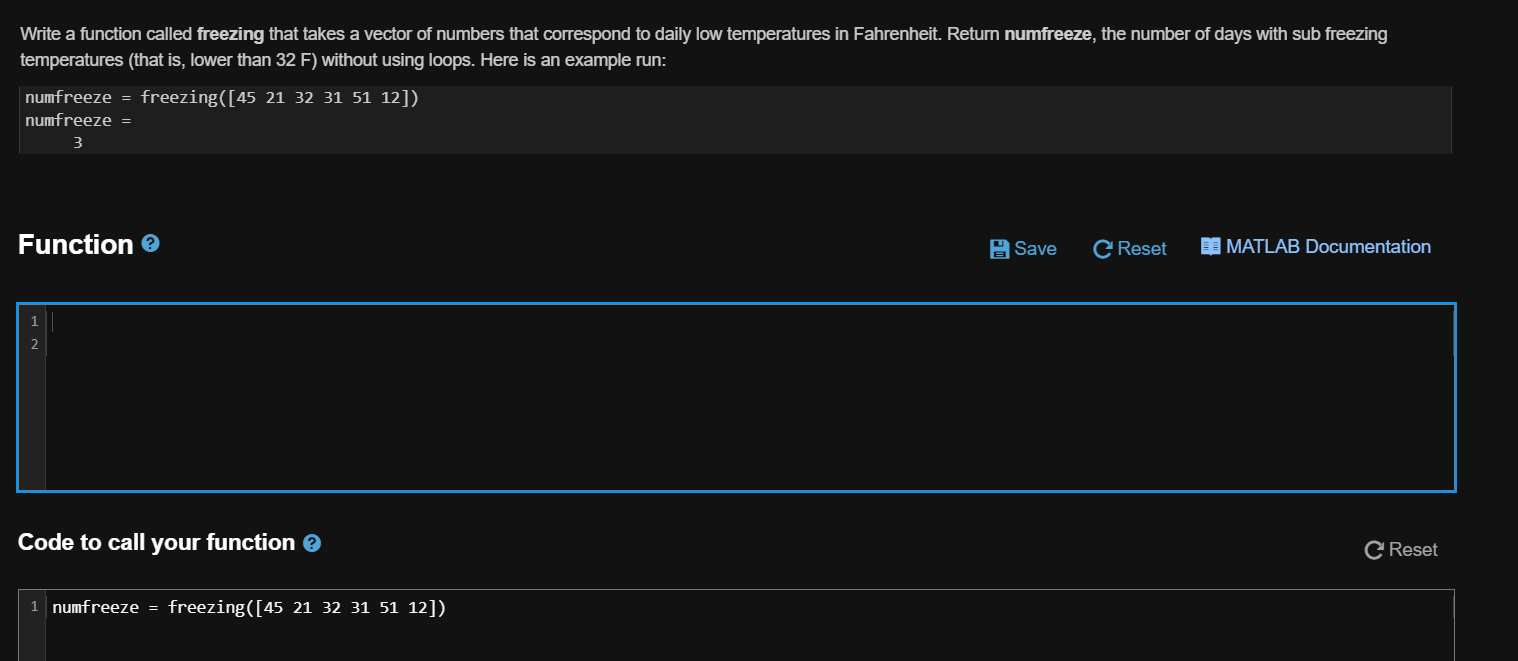 Solved Write a function called freezing that takes a vector | Chegg.com