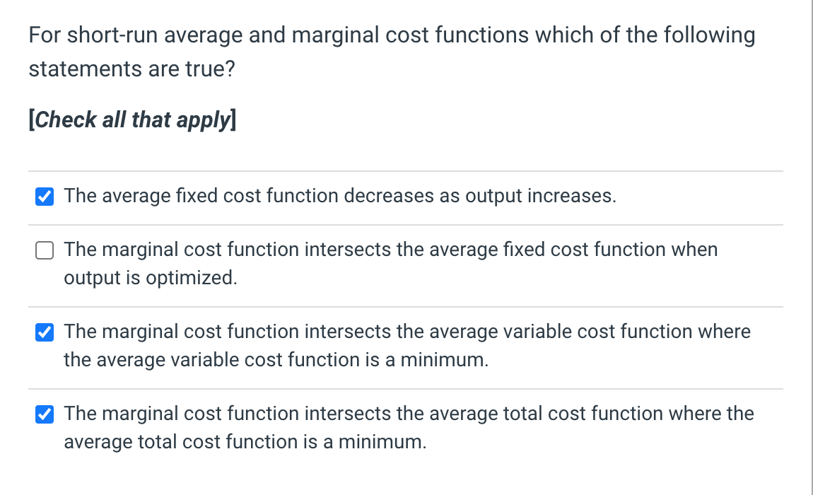 Solved For short-run average and marginal cost functions | Chegg.com
