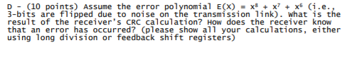 Part 1: Data Link Layer - CRC In a CRC error | Chegg.com