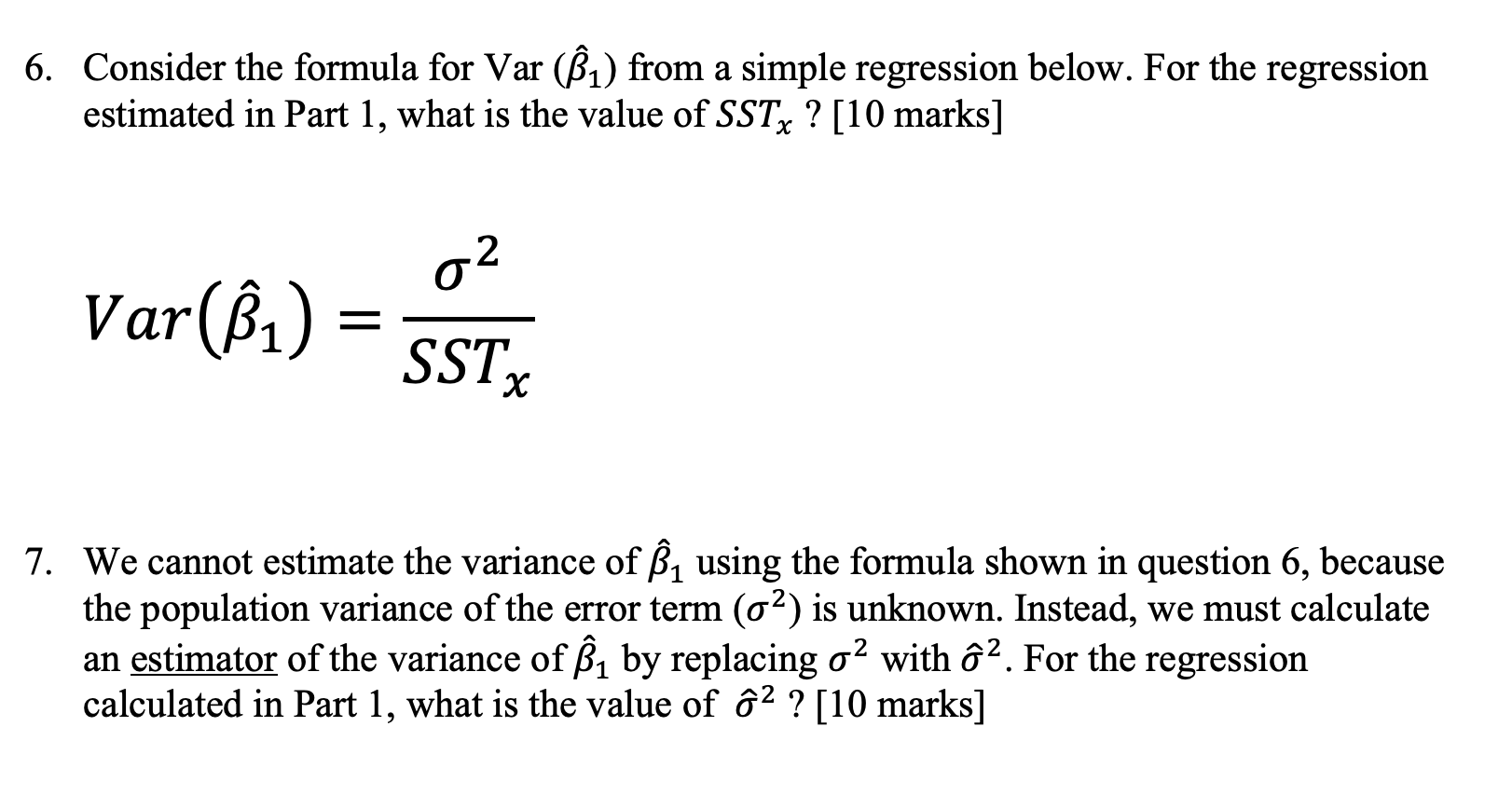 Solved 6. Consider the formula for Var (1) from a simple | Chegg.com